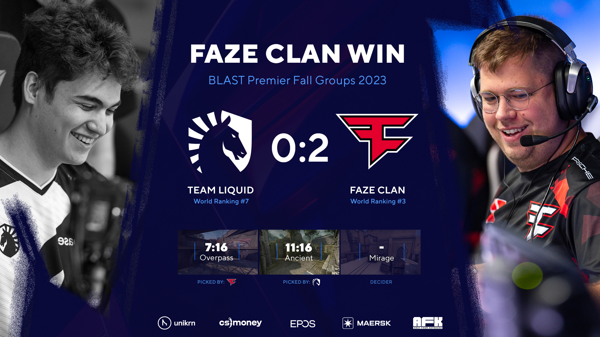 NiP, Heroic y FaZe Clan estarán en las Fall Finals